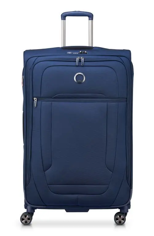 DELSEY Helium Dlx Checked Large Softside Expandable Luggage With Spinner Wheels - Navy