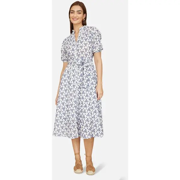 YUMI Broderie Anglaise Midi Shirt Dress - Cool White