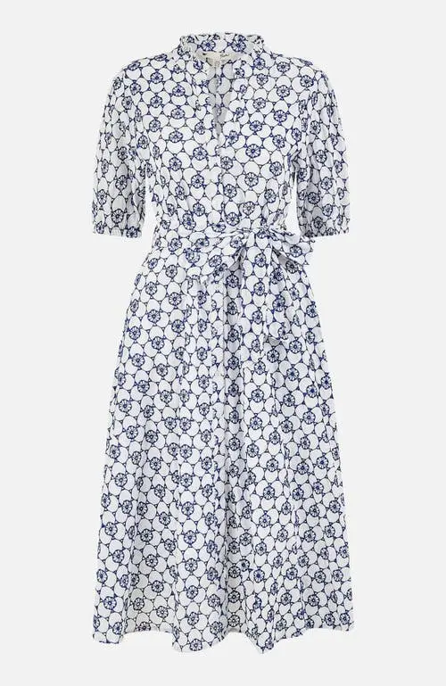 YUMI Broderie Anglaise Midi Shirt Dress - Cool White