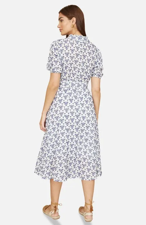 YUMI Broderie Anglaise Midi Shirt Dress - Cool White