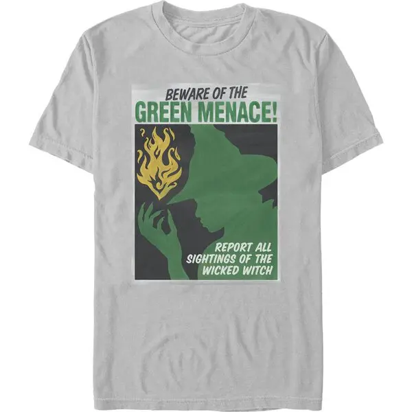 WICKED: FOR GOOD Wicked For Good Elphaba Beware Of The Green Menace Graphic T-shirt - Ice Grey