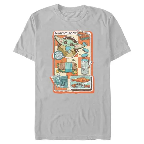 STAR WARS: THE MANDALORIAN AND GROGU Star Wars The Mandalorian And Grogu Snack Time Comic Foods Graphic T-shirt - Ice Grey