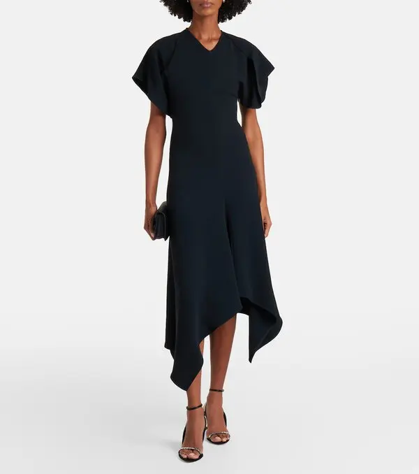 Victoria Beckham Asymmetric Draped Cady Midi Dress