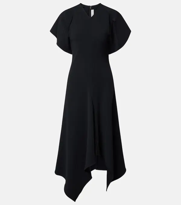 Victoria Beckham Asymmetric Draped Cady Midi Dress - Black