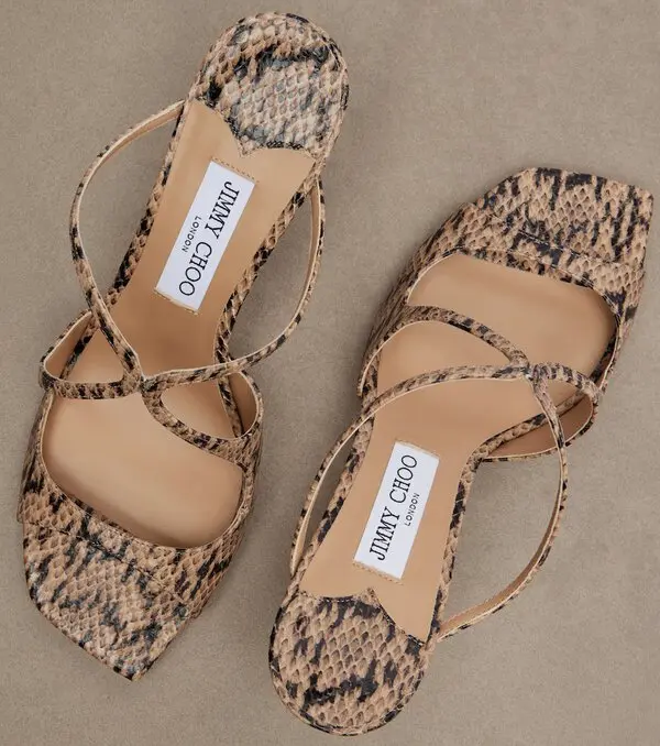 JIMMY CHOO Anise Snake-effect Leather Mules