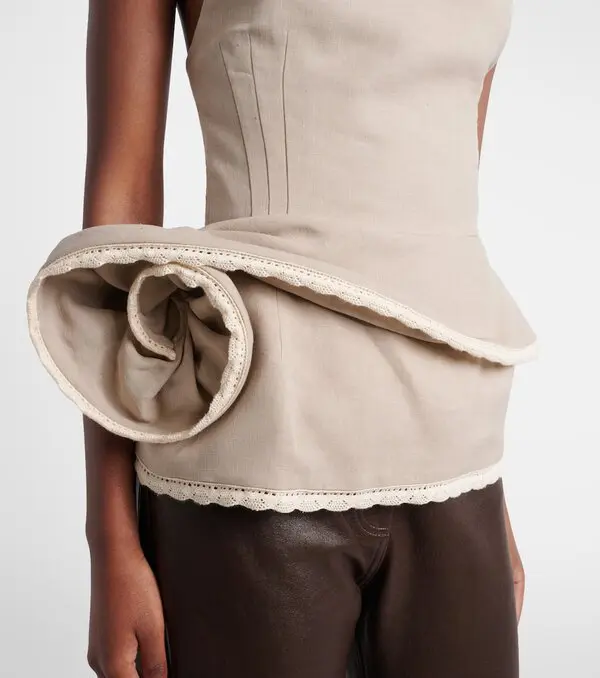 Magda Butrym Peplum Floral-appliqué Linen Top