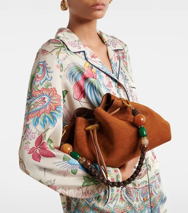 JIMMY CHOO Bon Bon Medium Beaded Suede Bucket Bag