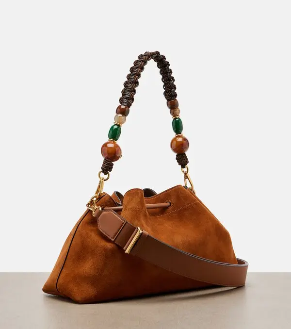 JIMMY CHOO Bon Bon Medium Beaded Suede Bucket Bag