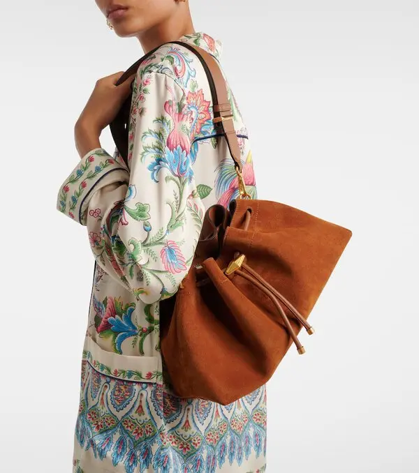 JIMMY CHOO Bon Bon Medium Beaded Suede Bucket Bag