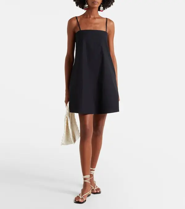 Asceno Catalina Cotton Mini Dress - Black