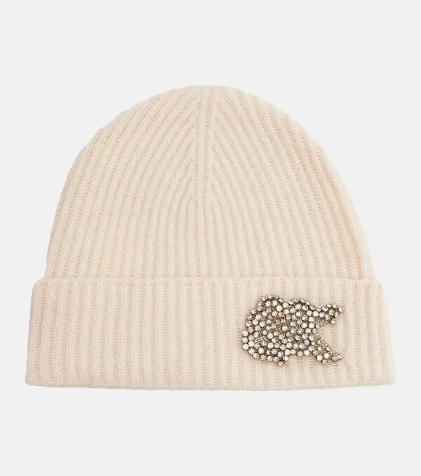 Erdem Embellished Cashmere Beanie - White