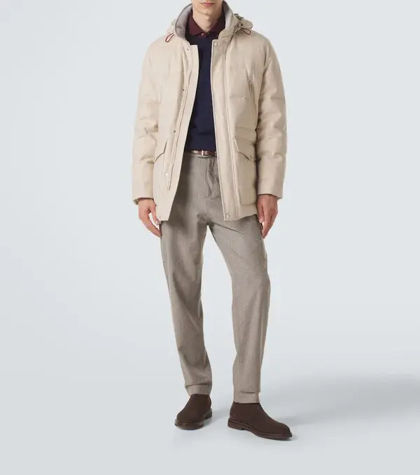 Brunello Cucinelli Wool Flannel Down Parka - Beige