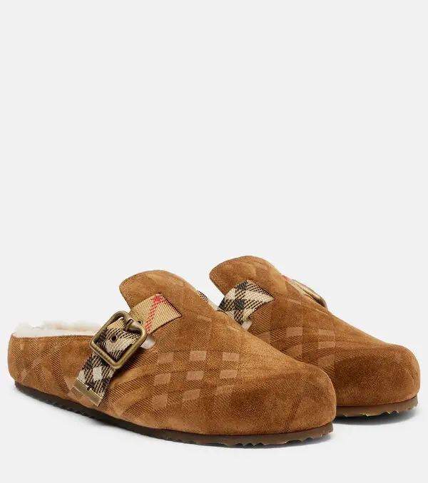 Burberry Shearling-lined Suede Clogs - Brown