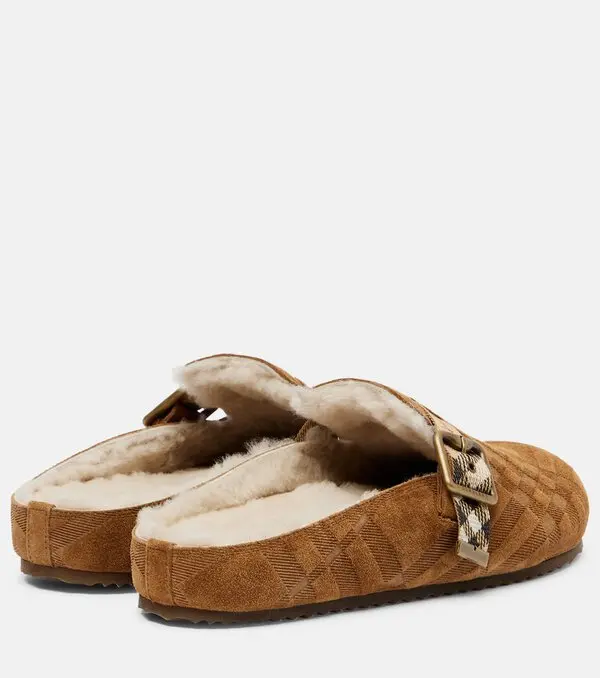 Burberry Shearling-lined Suede Clogs - Brown