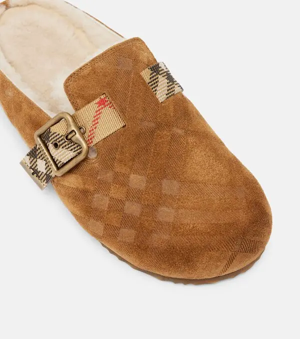 Burberry Shearling-lined Suede Clogs - Brown