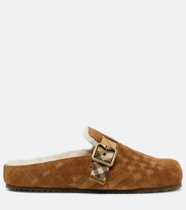 Burberry Shearling-lined Suede Clogs - Brown