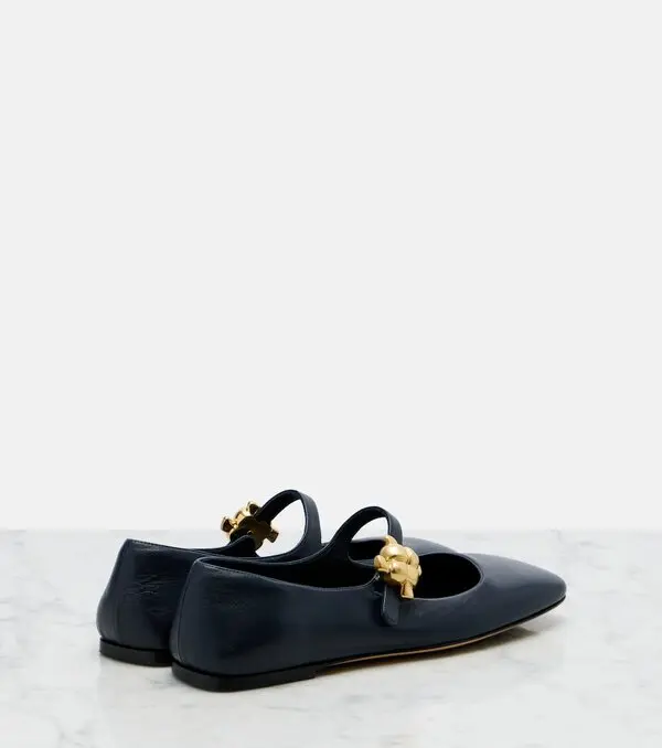Bottega Veneta Lucy Embellished Leather Mary Jane Flats