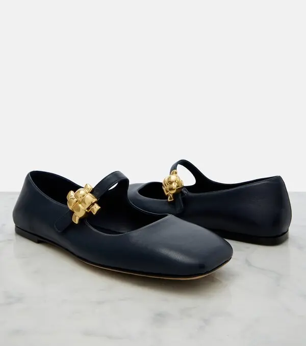 Bottega Veneta Lucy Embellished Leather Mary Jane Flats