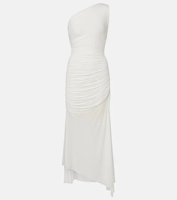 Alex Perry One-shoulder Gathered Jersey Gown - White