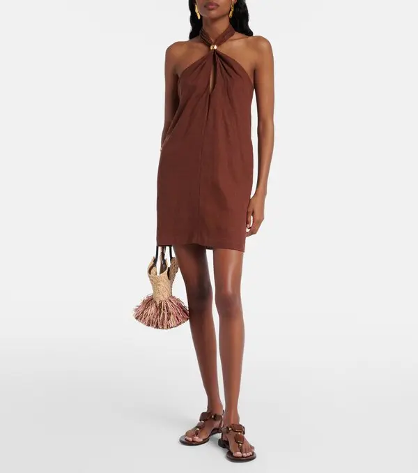VIX PAULA HERMANNY Astera Halterneck Linen-blend Minidress