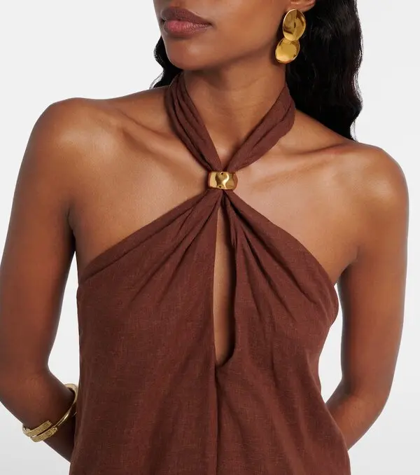 VIX PAULA HERMANNY Astera Halterneck Linen-blend Minidress