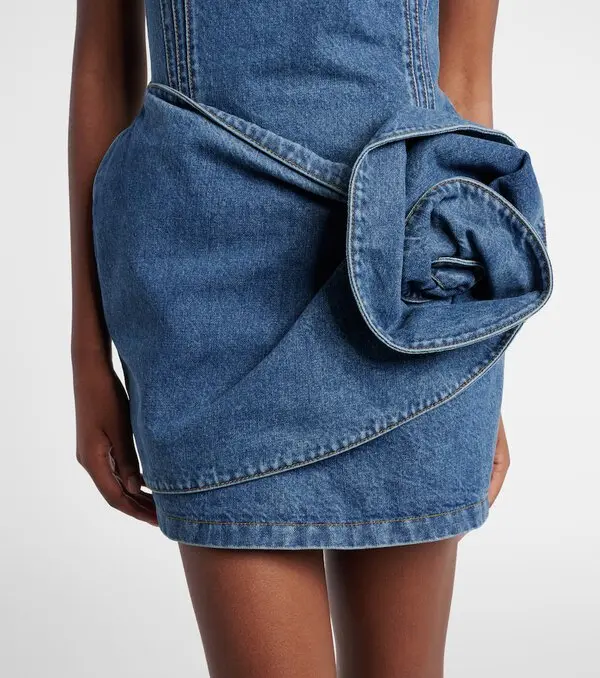 Magda Butrym Off-shoulder Denim Dress With Floral Appliqu