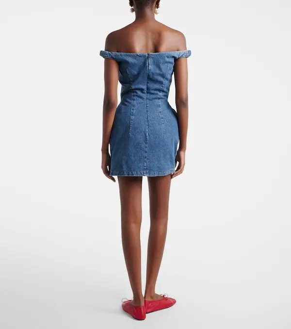 Magda Butrym Off-shoulder Denim Dress With Floral Appliqu