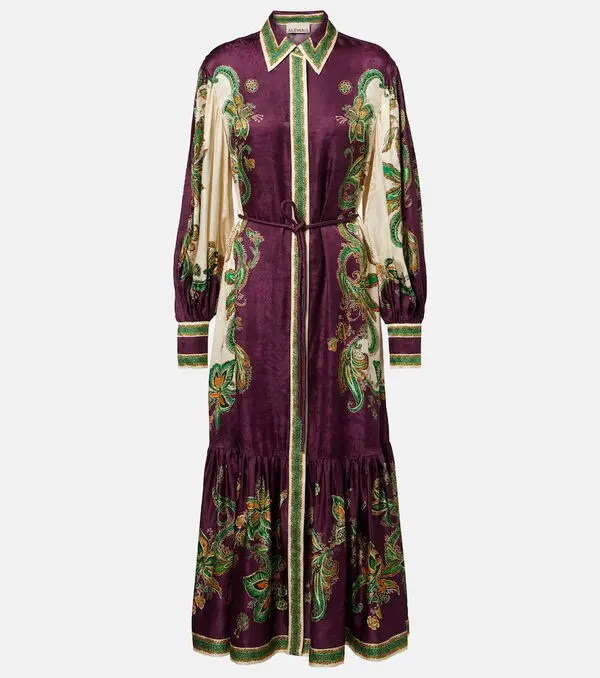 ALEMAIS Ruthie Floral Silk Shirt Dress - Purple