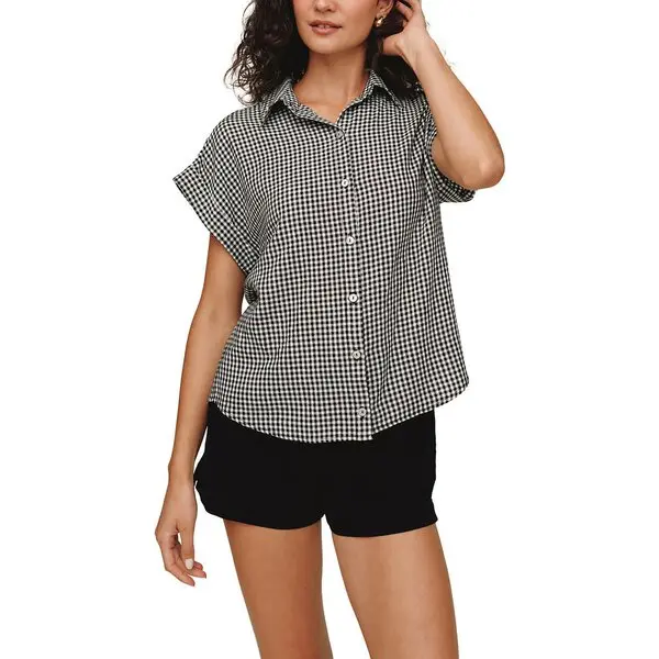 Bella Dahl Gingham Short Sleeve Button-up Shirt - Black Micro Gingham