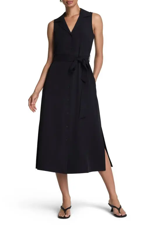 Spanx Sleeveless Belted Midi Shirtdress With Notched Collar - Classic Black