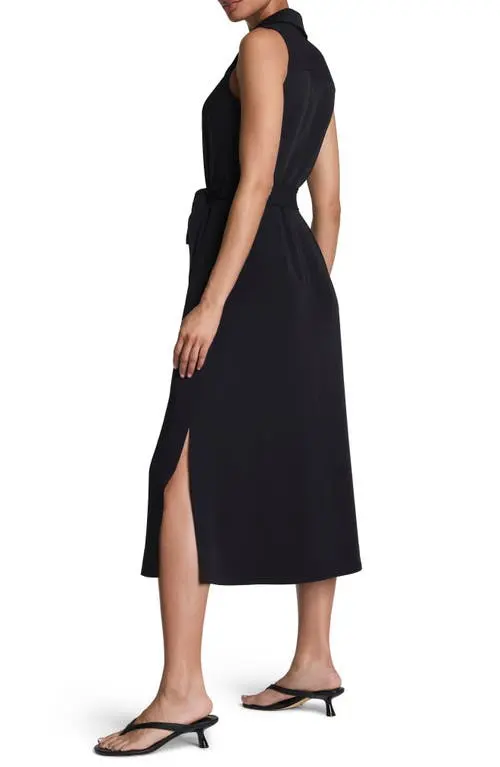 Spanx Sleeveless Belted Midi Shirtdress With Notched Collar