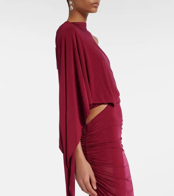 Alex Perry Asymmetric Gathered Jersey Gown