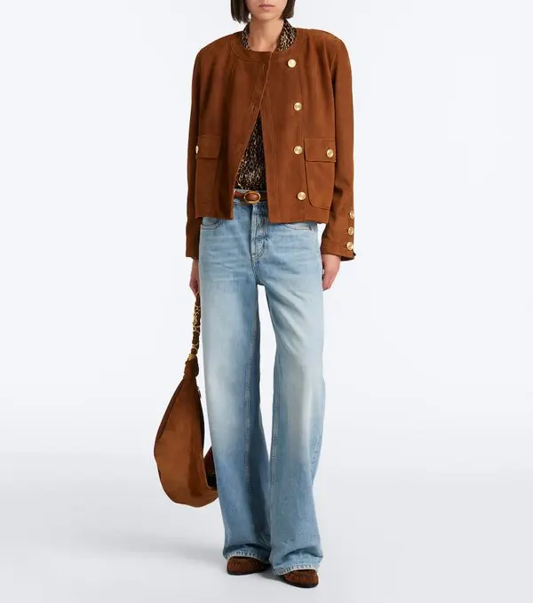 Saint Laurent Le Loafer Cassandre Suede Mules - Brown