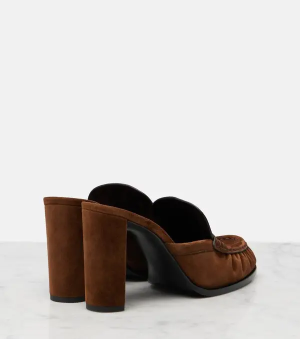 Saint Laurent Le Loafer Cassandre Suede Mules - Brown