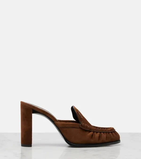 Saint Laurent Le Loafer Cassandre Suede Mules - Brown