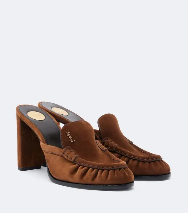 Saint Laurent Le Loafer Cassandre Suede Mules - Tobacco