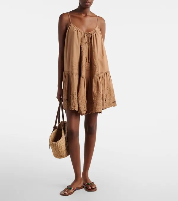 JULIET DUNN Embroidered Cotton Mini Dress - Beige