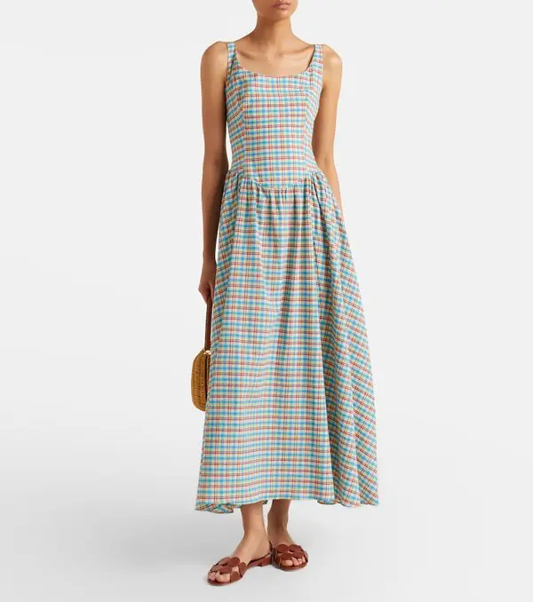 Faithfull The Brand Chiara Checked Cotton-blend Midi Dress