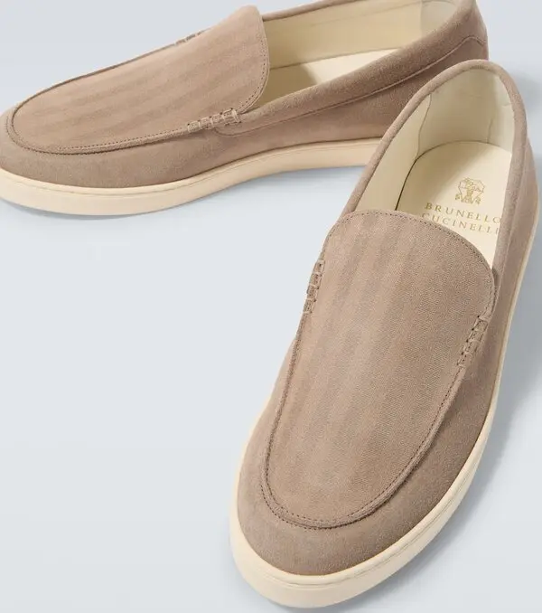 Brunello Cucinelli Chevron Suede Slip-on Shoes