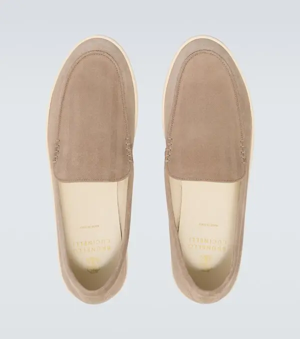 Brunello Cucinelli Chevron Suede Slip-on Shoes