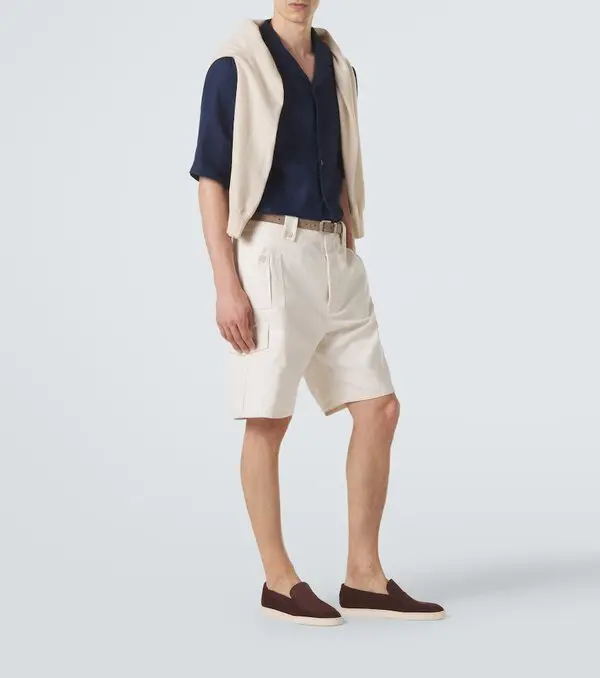 Brunello Cucinelli Chevron Suede Slip-on Shoes - Brown