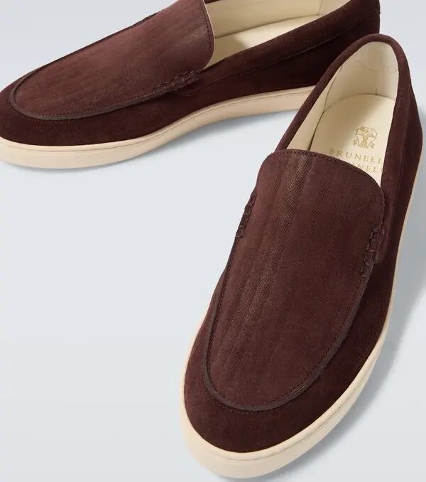 Brunello Cucinelli Chevron Suede Slip-on Shoes - Brown