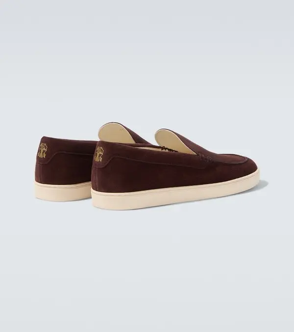 Brunello Cucinelli Chevron Suede Slip-on Shoes - Brown