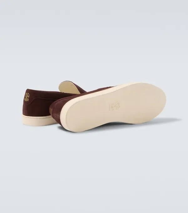 Brunello Cucinelli Chevron Suede Slip-on Shoes - Brown