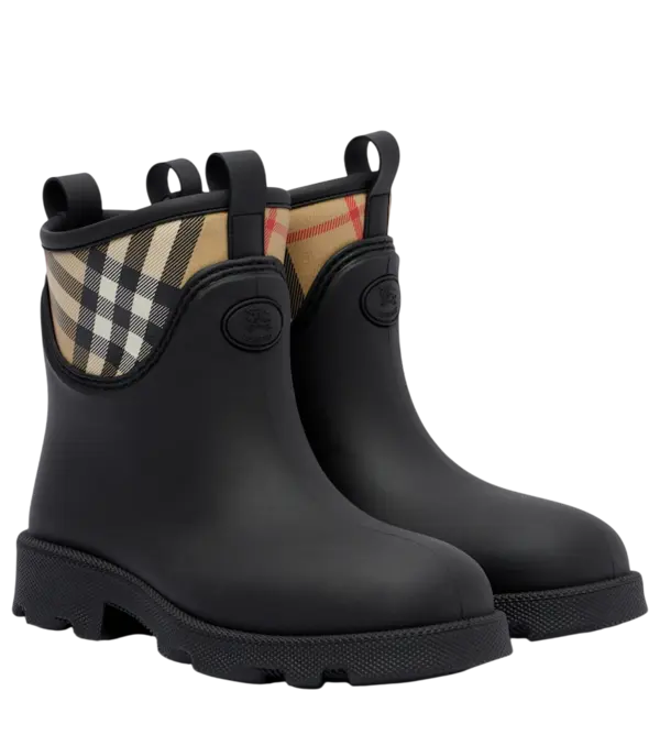 Burberry Checked Trim Rubber Boots - Black