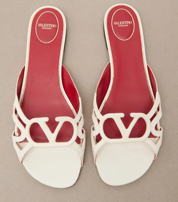 Valentino Garavani Wonderweb Vlogo Leather Slides - White