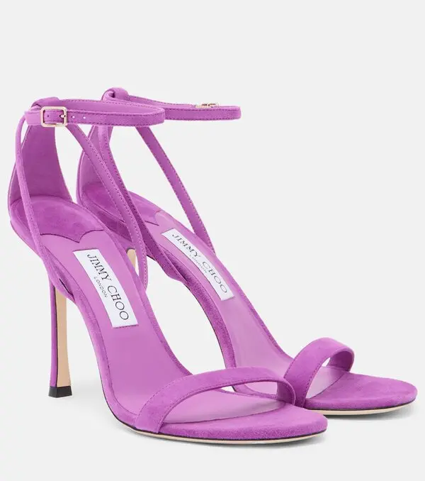 JIMMY CHOO Moza Suede Sandals With Ankle Strap - Purple