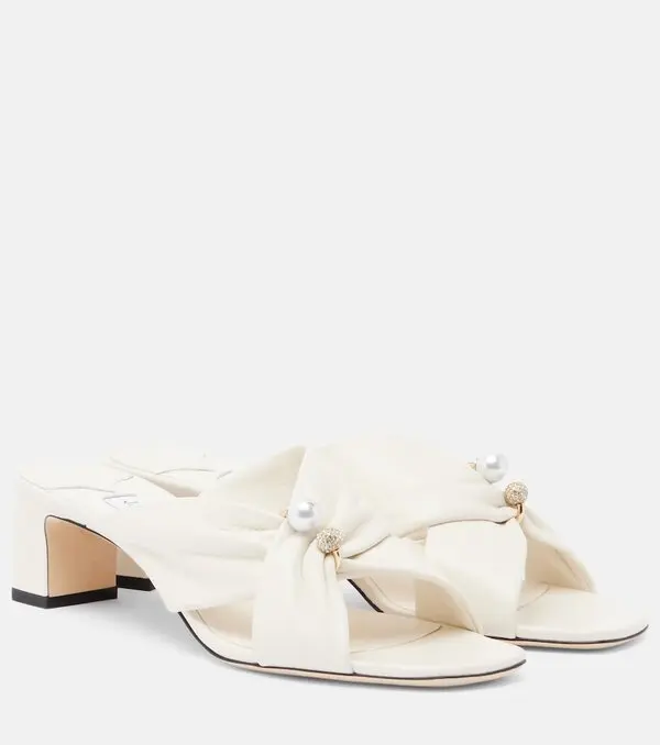 JIMMY CHOO Embellished Leather Mules - White