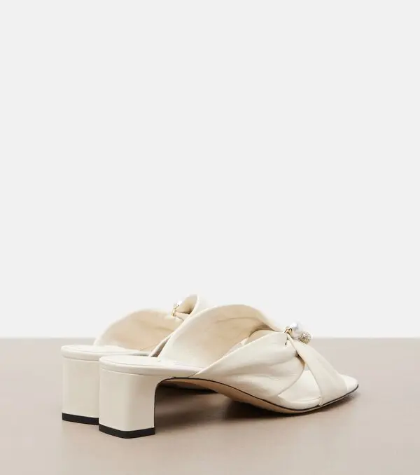 JIMMY CHOO Rafi Embellished Leather Mules - White