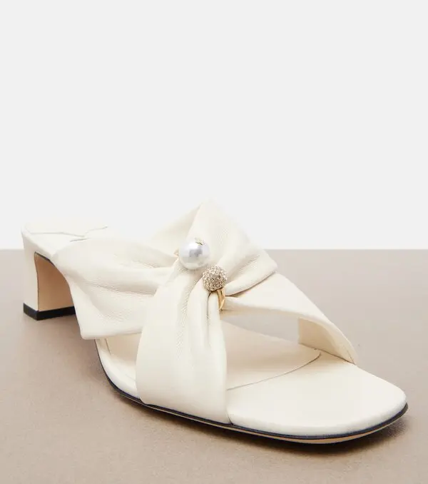 JIMMY CHOO Rafi Embellished Leather Mules - White